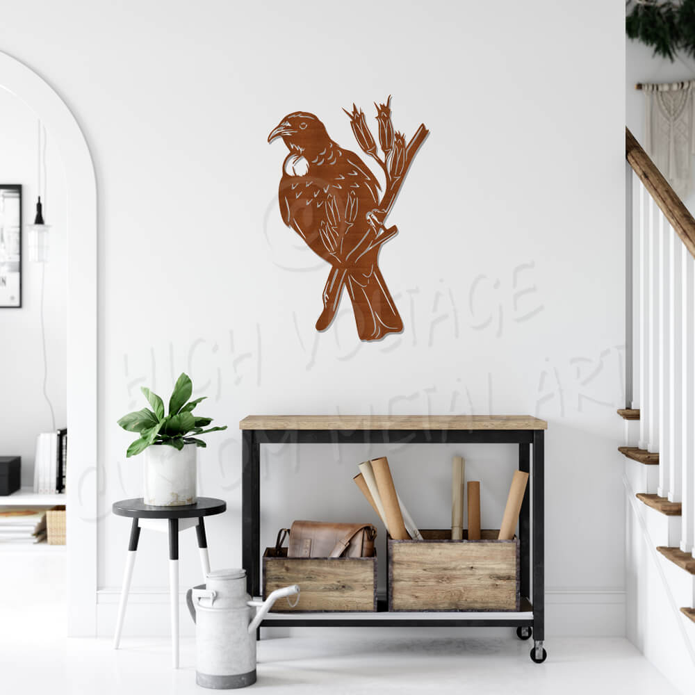 Tui On Flowering Flax | NZ MADE Steel Art – High Voltage Custom Metal Art